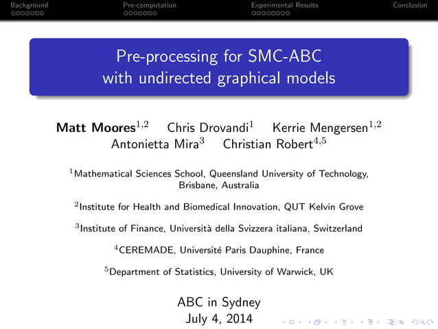 Precomputation for SMC-ABC with undirected graphical models | PPT