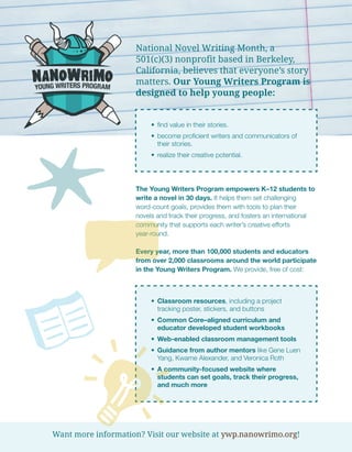 NaNoWriMo's Young Writers Program (One-Sheet) | PDF