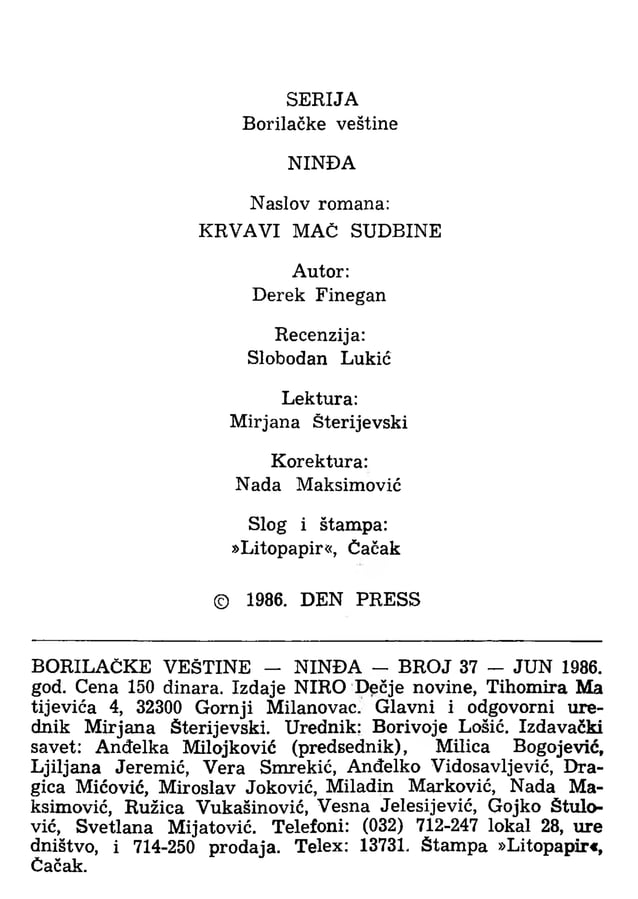 Nindja 037 derek finegan - krvavi mac sudbine | PDF