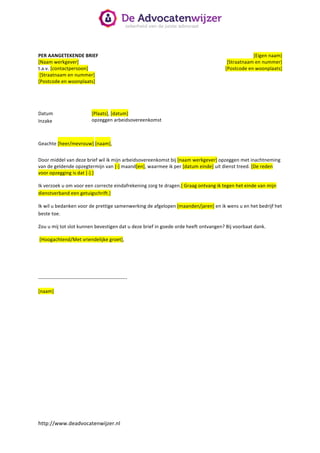 Opzegbrief arbeidsovereenkomst werknemer - De Advocatenwijzer | PDF