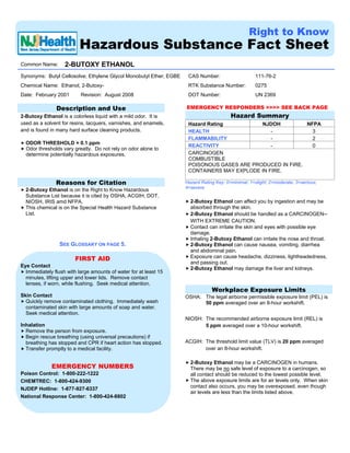 2-Butoxy Ethanol - Hazardous Substance Fact Sheet | PDF