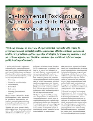 Environmental Toxicants & Maternal & Child Health - An Emerging Public ...