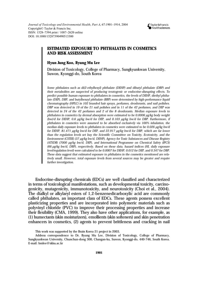 Estimated Exposure to Phthalates in Cosmetics & Risk Assessment | PDF