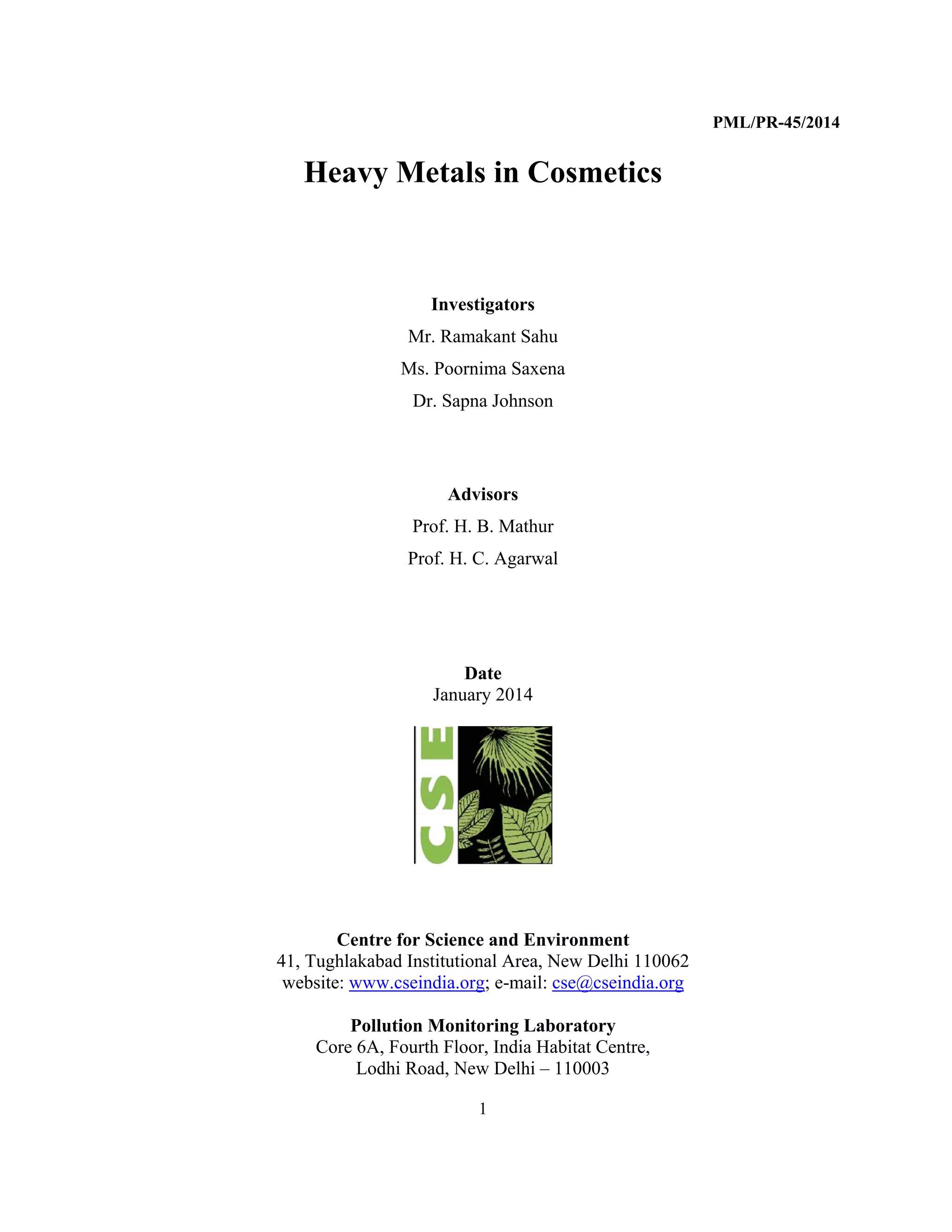 Heavy Metals in Cosmetics | PDF