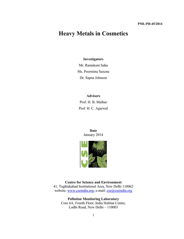 Heavy Metals in Cosmetics | PDF