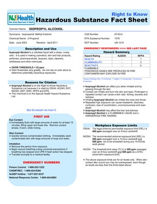 Isopropyl Alcohol - Hazardous Substance Fact Sheet | PDF