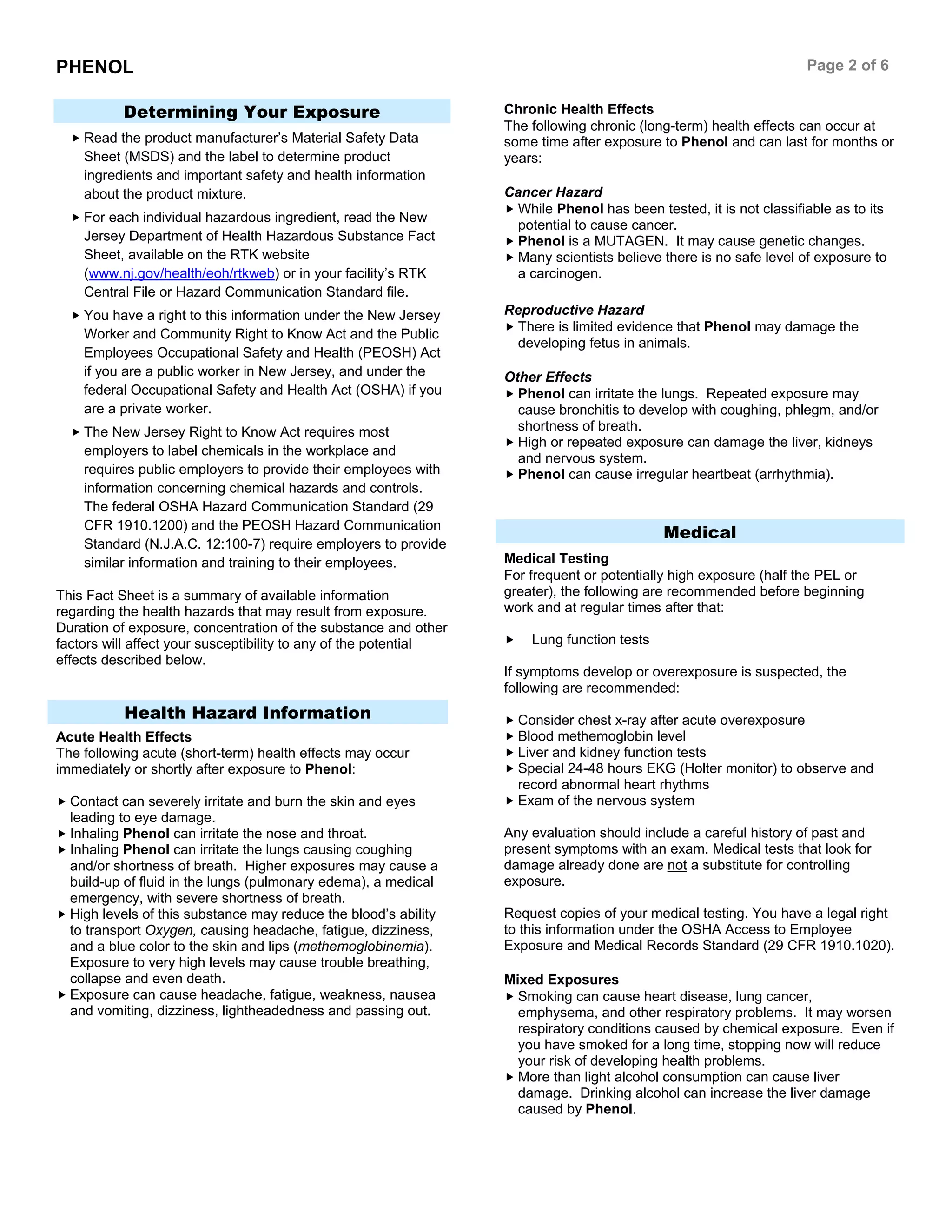 Phenol - Hazardous Substance Fact Sheet | PDF