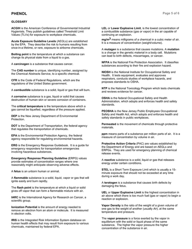 Phenol - Hazardous Substance Fact Sheet | PDF