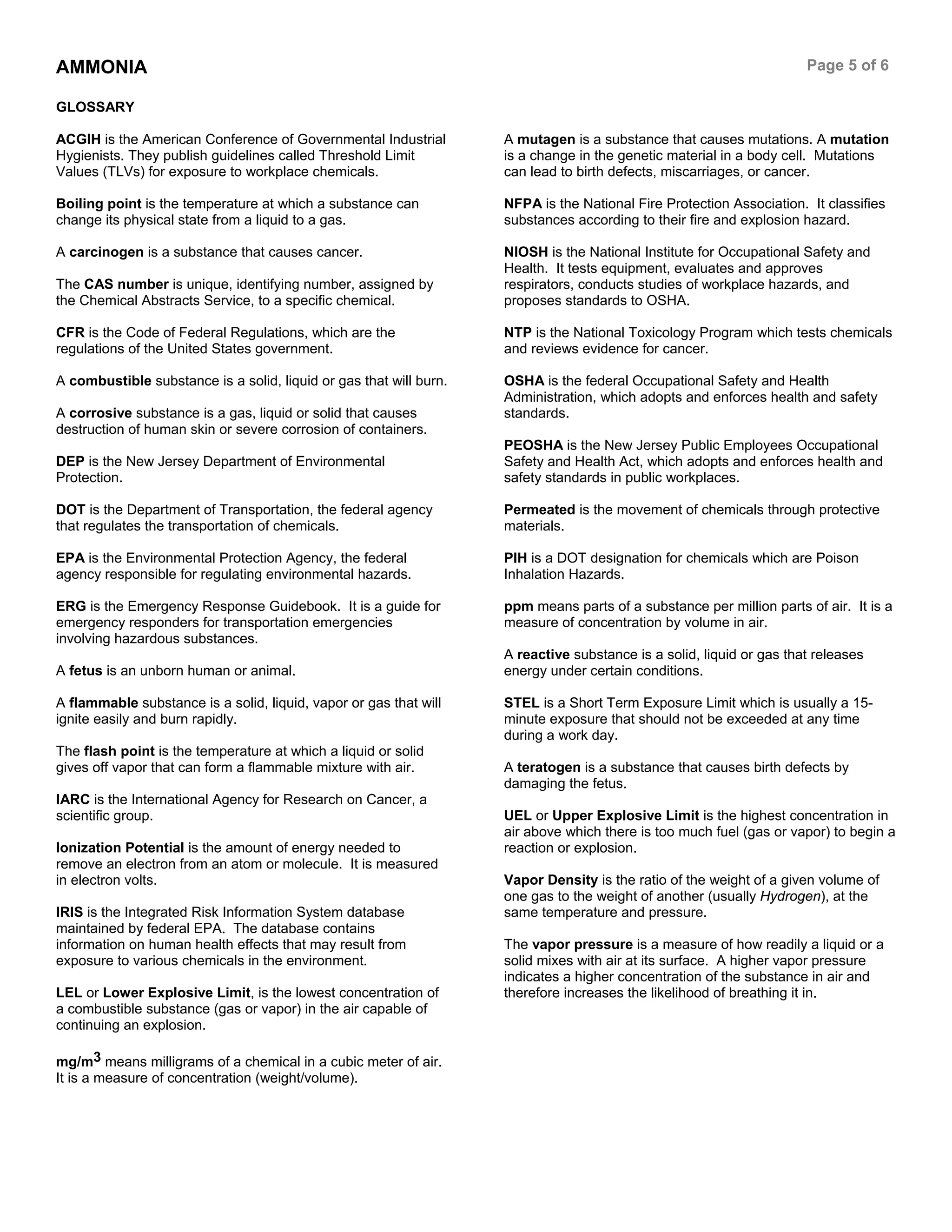 Ammonia - Hazardous Substance Fact Sheet | PDF