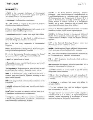 Beryllium - Hazardous Substance Fact Sheet | PDF