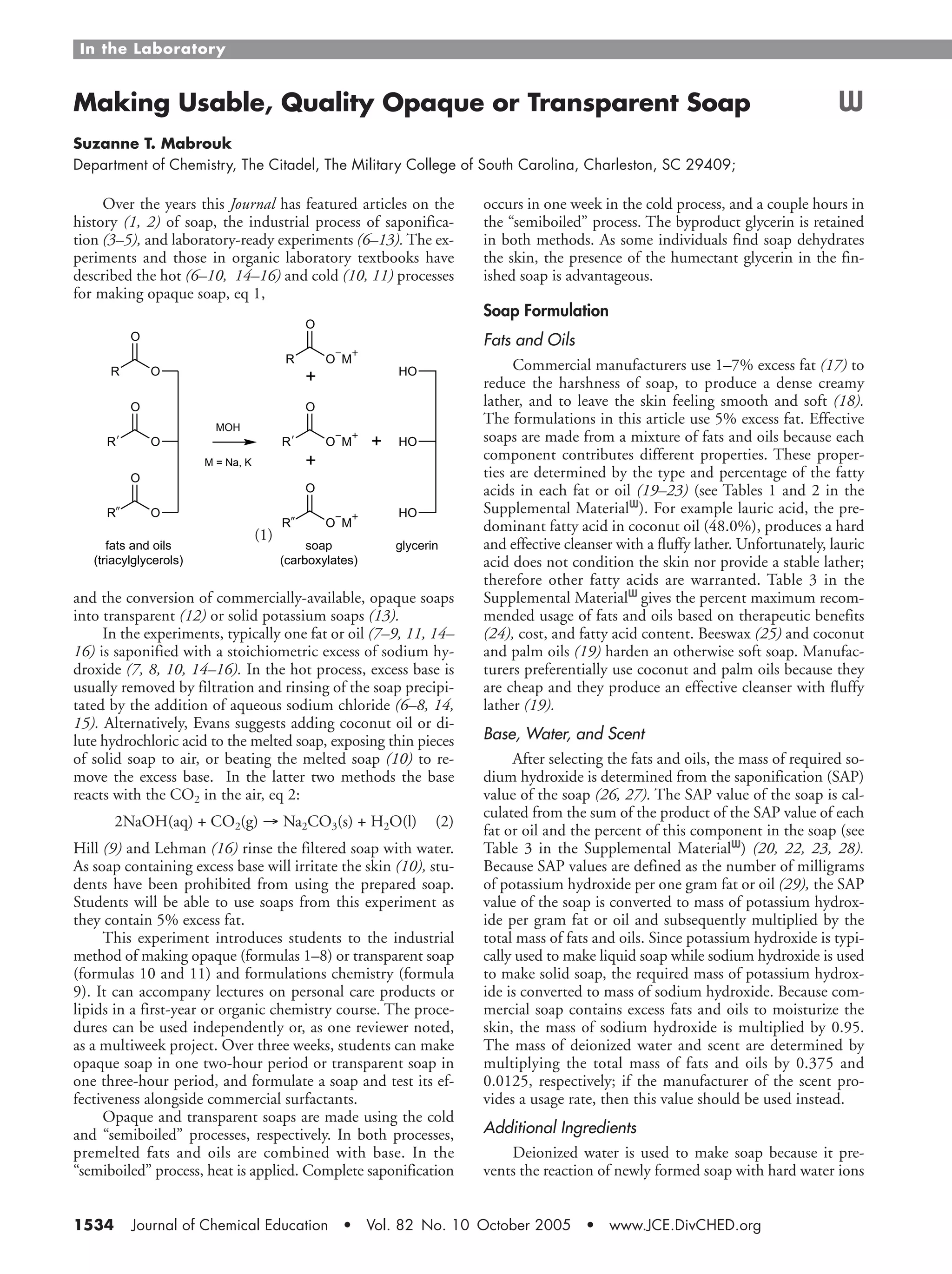 Making Usable, Quality Opaque or Transparent Soap | PDF
