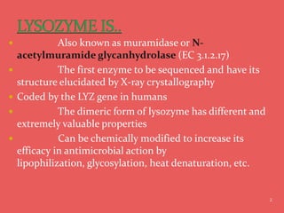 Lysozyme - a lucrative enzyme | PPTX | Chemistry | Science