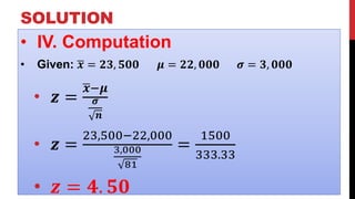 Z test for one sample mean by John Marvin Canaria | PPTX