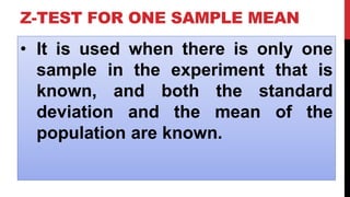 Z test for one sample mean by John Marvin Canaria | PPTX