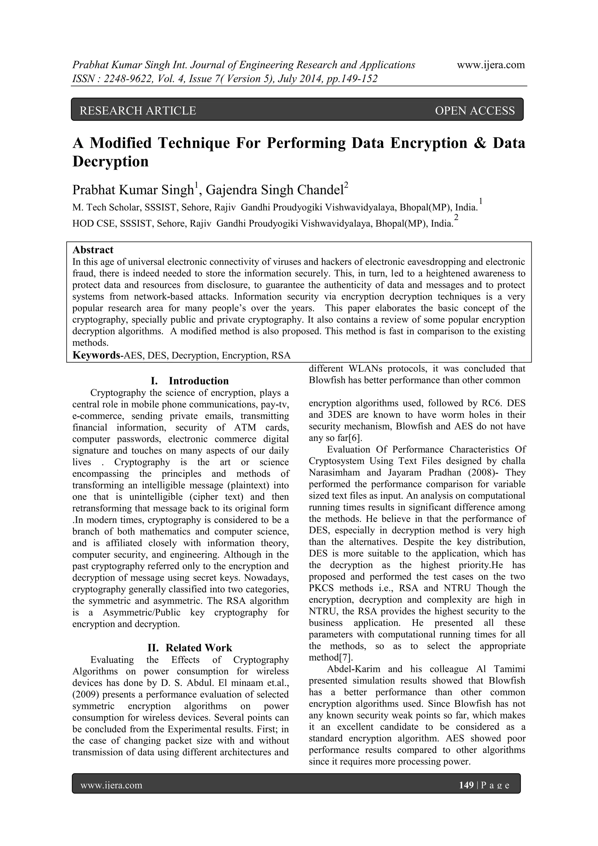 A Modified Technique For Performing Data Encryption & Data Decryption | PDF