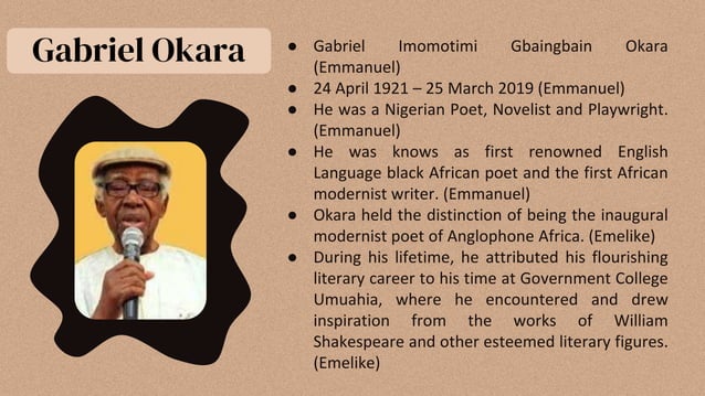Presentation on Gabriel Okara's 'You Laughed and Laughed and Laughed' & 'The Piano and The Drums ...