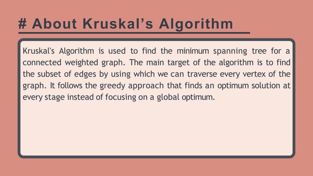 Kruskal Algorithm for minimum spanning.. | PPT
