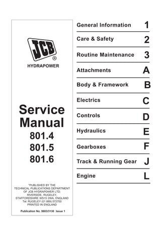 JCB 801.4 MINI EXCAVATOR Service Repair Manual SN（720001 Onwards） | PDF ...