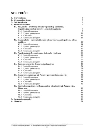Sporządzanie podstawowego asortymentu potraw z jaj, mleka i przetworów mlecznych | PDF