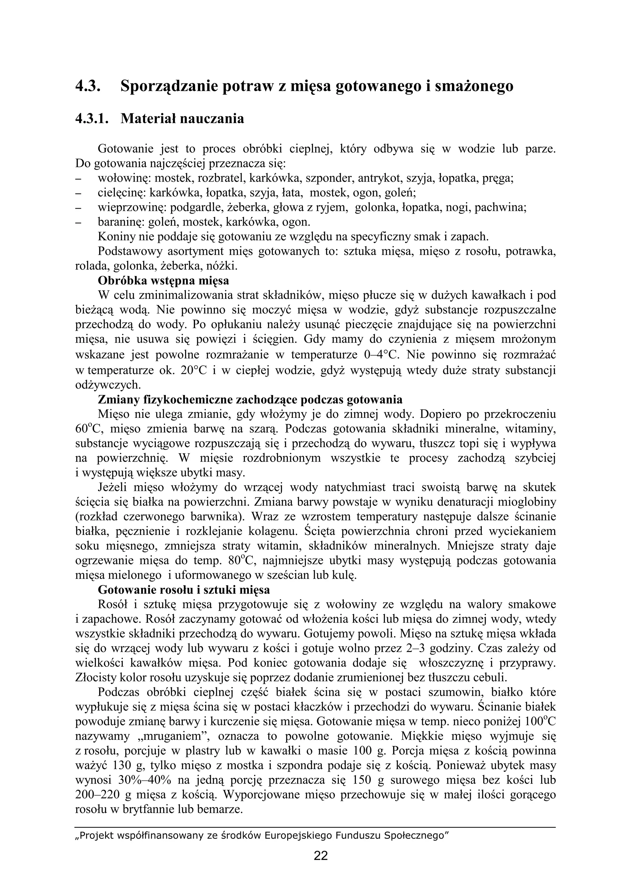 Sporządzanie podstawowego asortymenty potraw i półproduktów z mięsa zwierząt rzeźnych | PDF