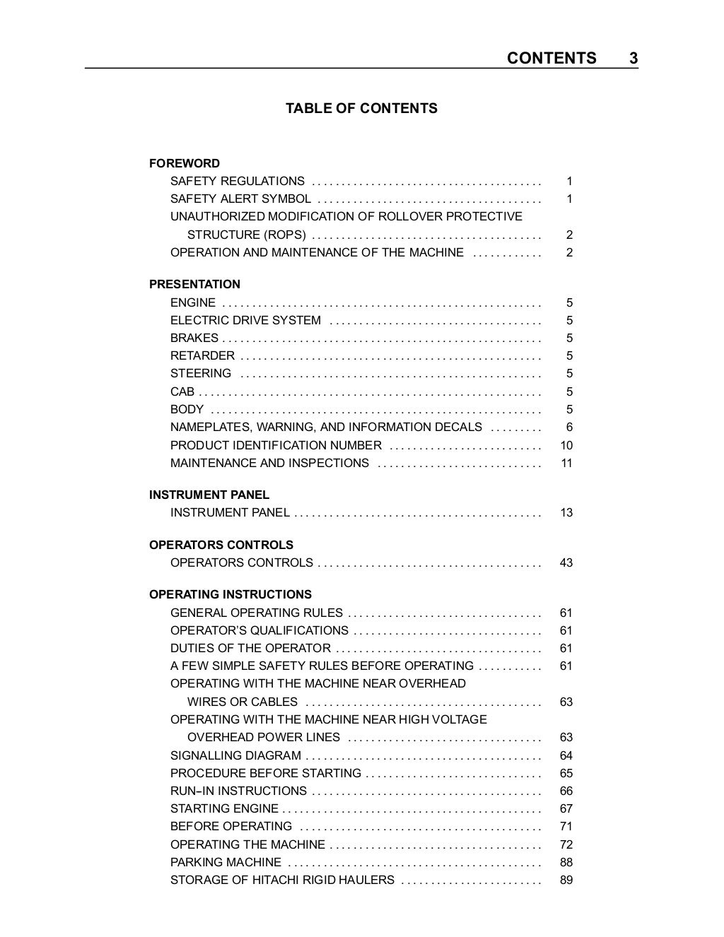 Hitachi EH3500 Rigid Frame Truck operator’s manual