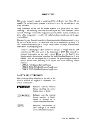 Caterpillar Cat GC55K Forklift Lift Trucks Service Repair Manual SN ...