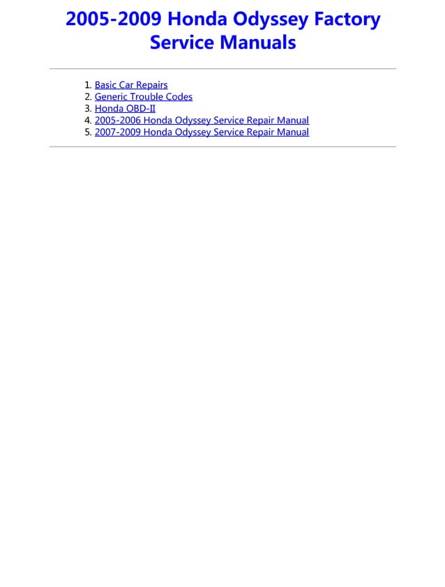 2007 HONDA ODYSSEY Service Repair Manual | PDF