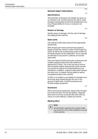CLAAS C490 Cutter Bar Service Repair Manual | PDF