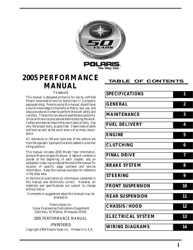 2005 Polaris 500 Xc Sp Edge Snowmobile Service Repair Manual