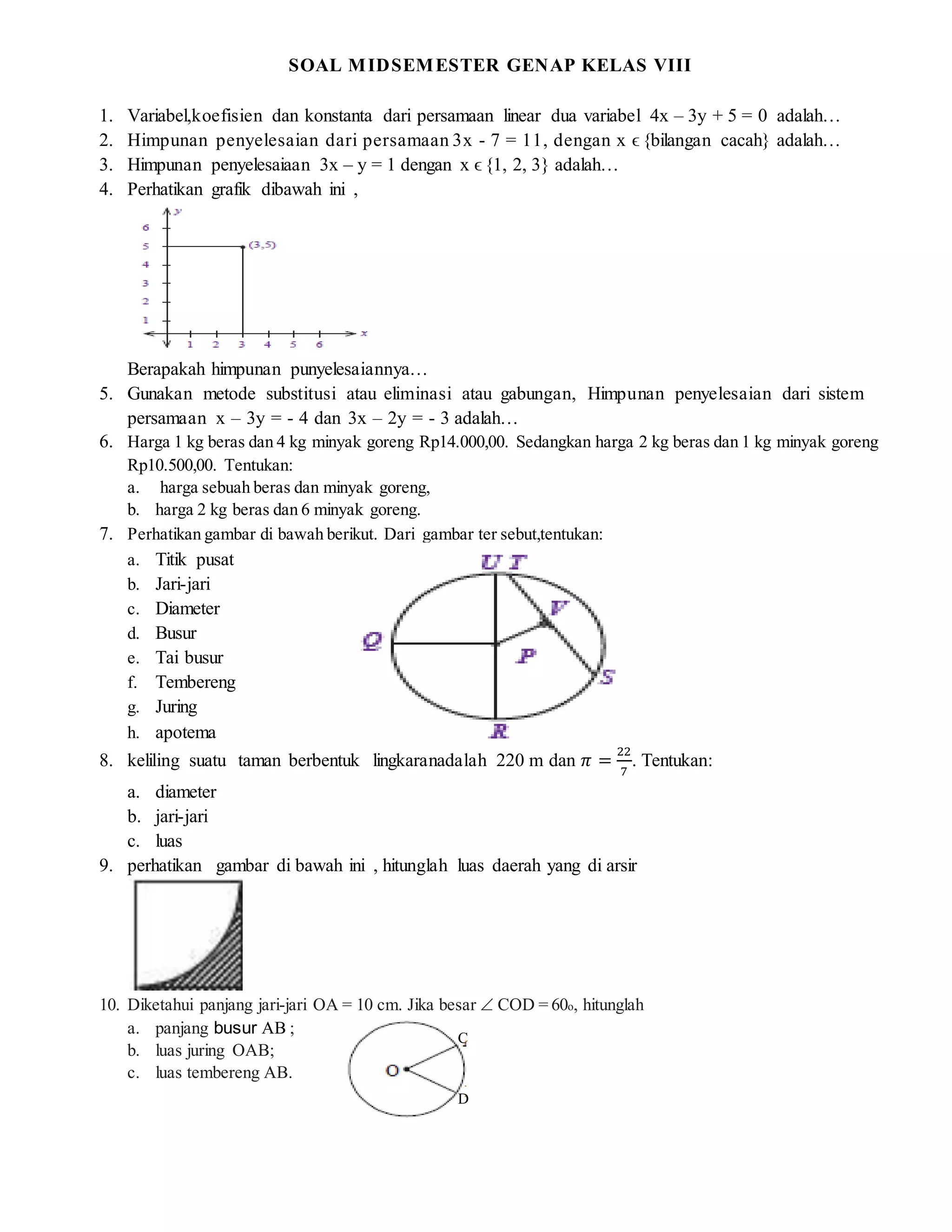 Soal midsemester genap kelas viii | PDF