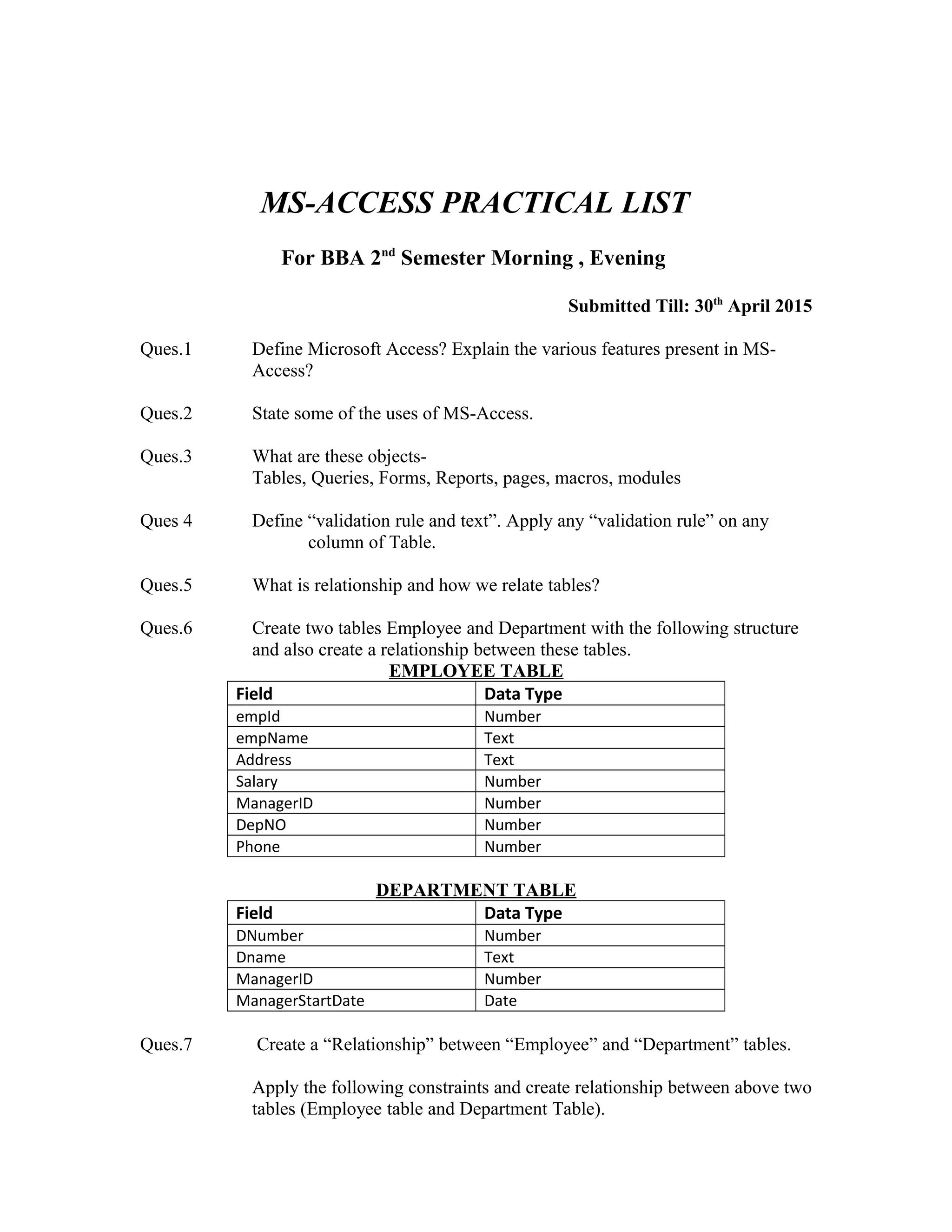 Access practicals 2015 | DOC