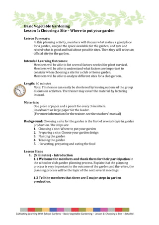 Lesson 1, Basic School Vegetable Gardening - Choosing a Site, Where to ...