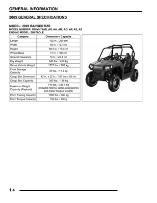 2009 POLARIS RANGER RZR S 800 Service Repair Manual | PDF