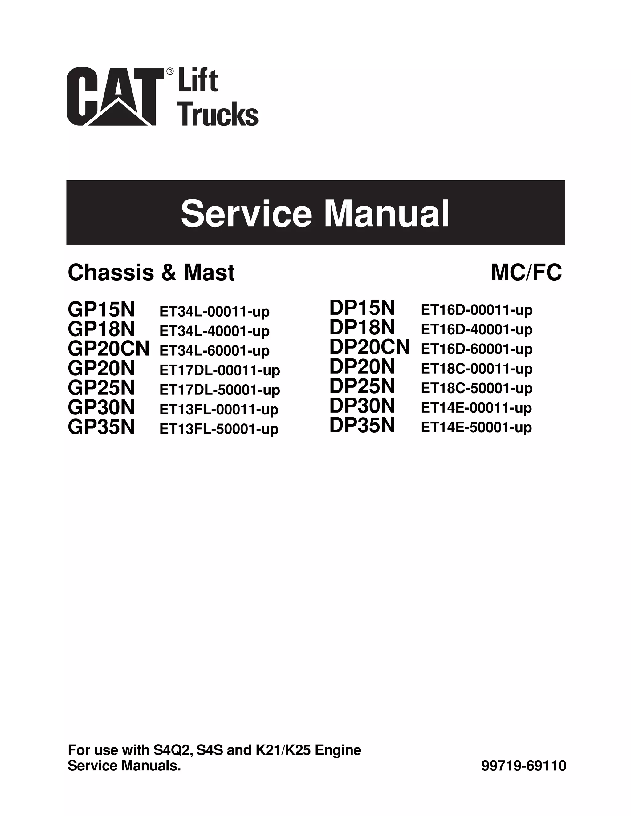Caterpillar Cat DP25N Forklift Lift Trucks Service Repair Manual SN ...