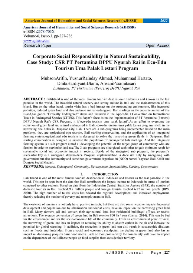 Corporate Social Responsibility in Natural Sustainability, Case Study ...