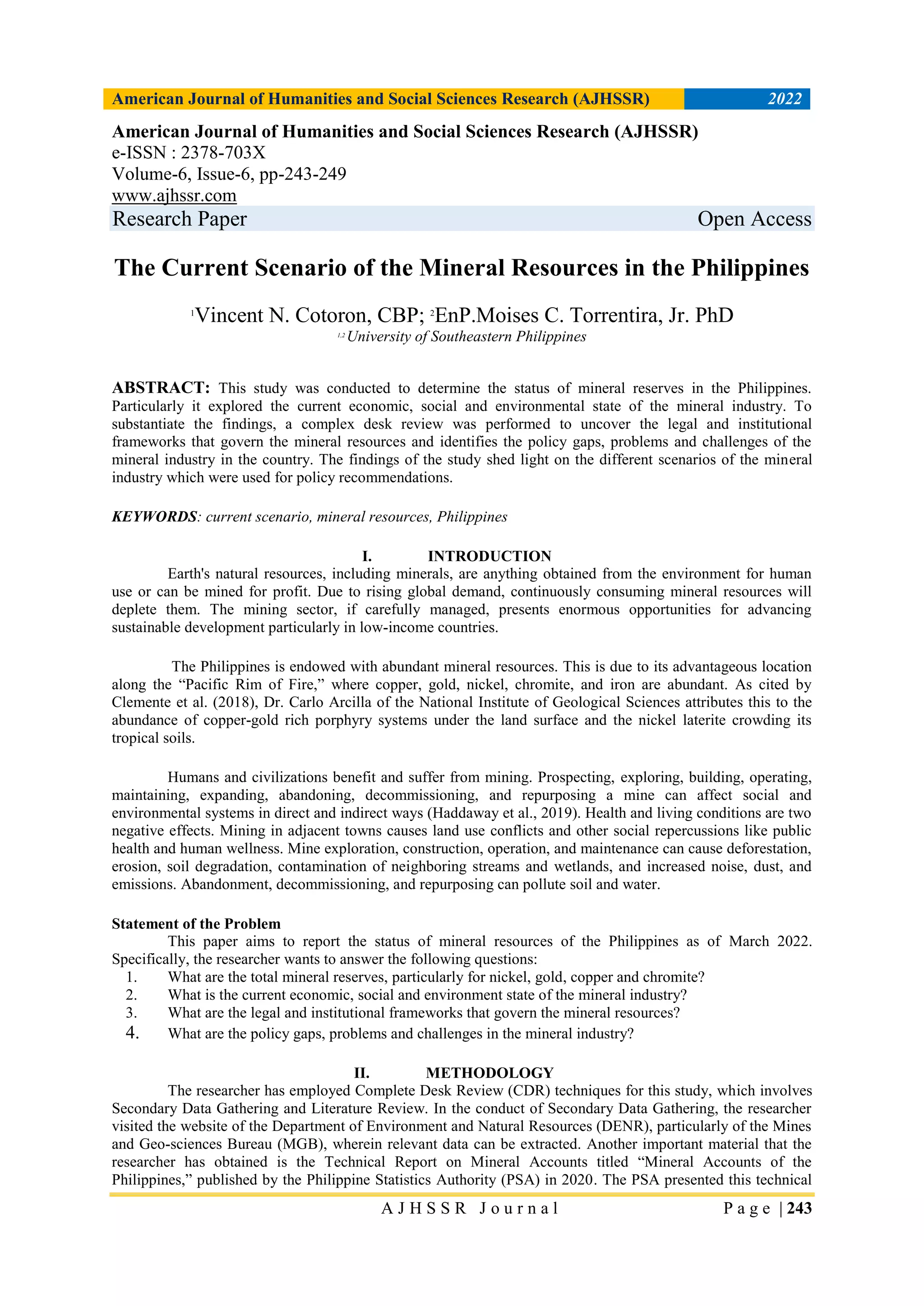 The Current Scenario of the Mineral Resources in the Philippines | PDF