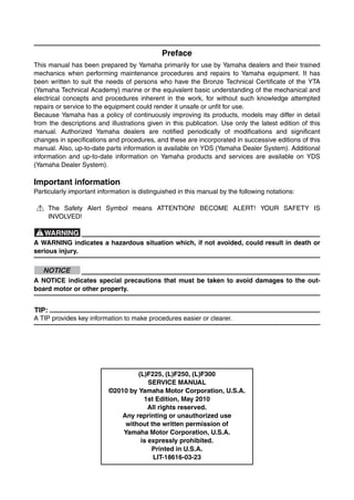 2011 YAMAHA LF300CA 4-STROKE OUTBOARD Service Repair Manual SN：1000001 ...