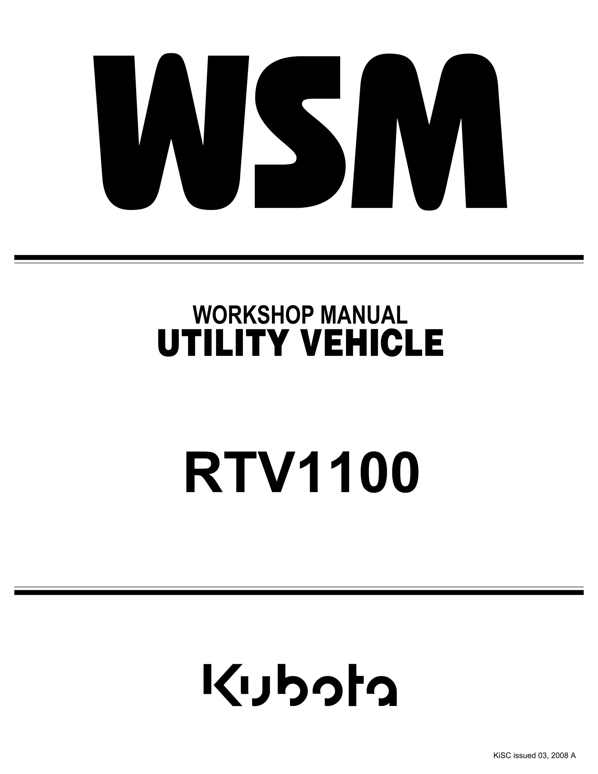 KUBOTA RTV1100 UTILITY VEHICLE UTV Service Repair Manual | PDF