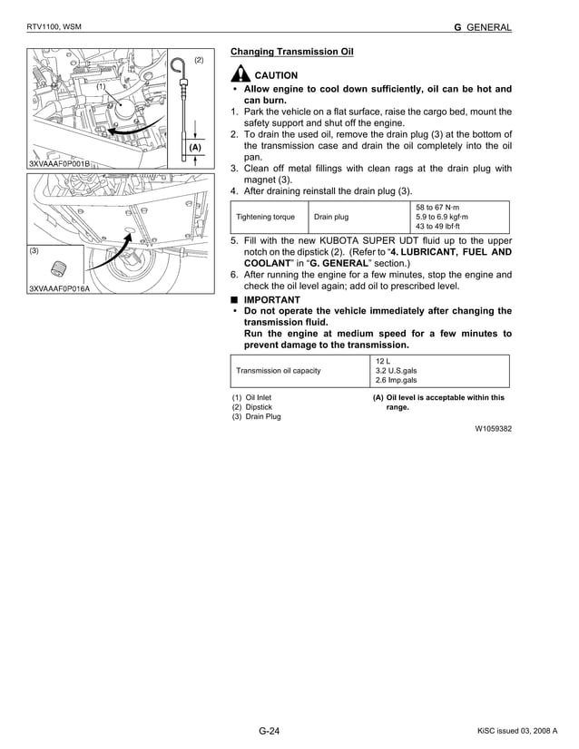 KUBOTA RTV1100 UTILITY VEHICLE UTV Service Repair Manual | PDF | First ...