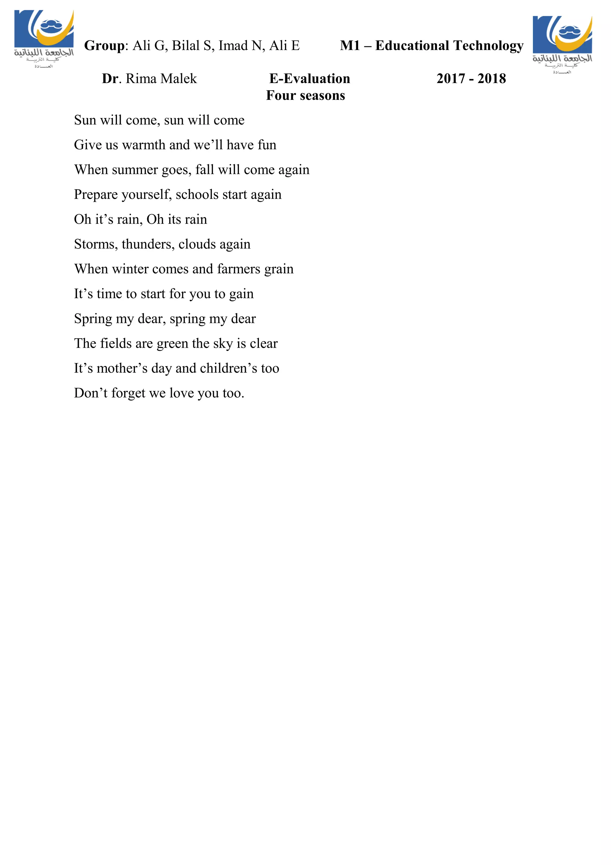 Four seasons lesson plan for kg | PDF