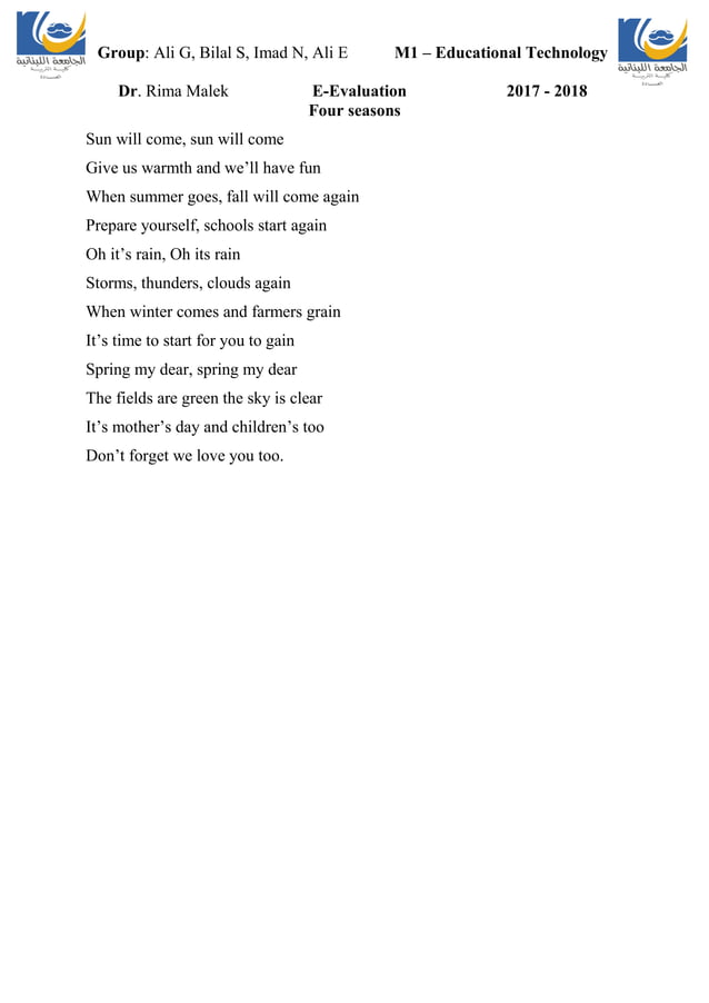 Four seasons lesson plan for kg | PDF | Entertainment