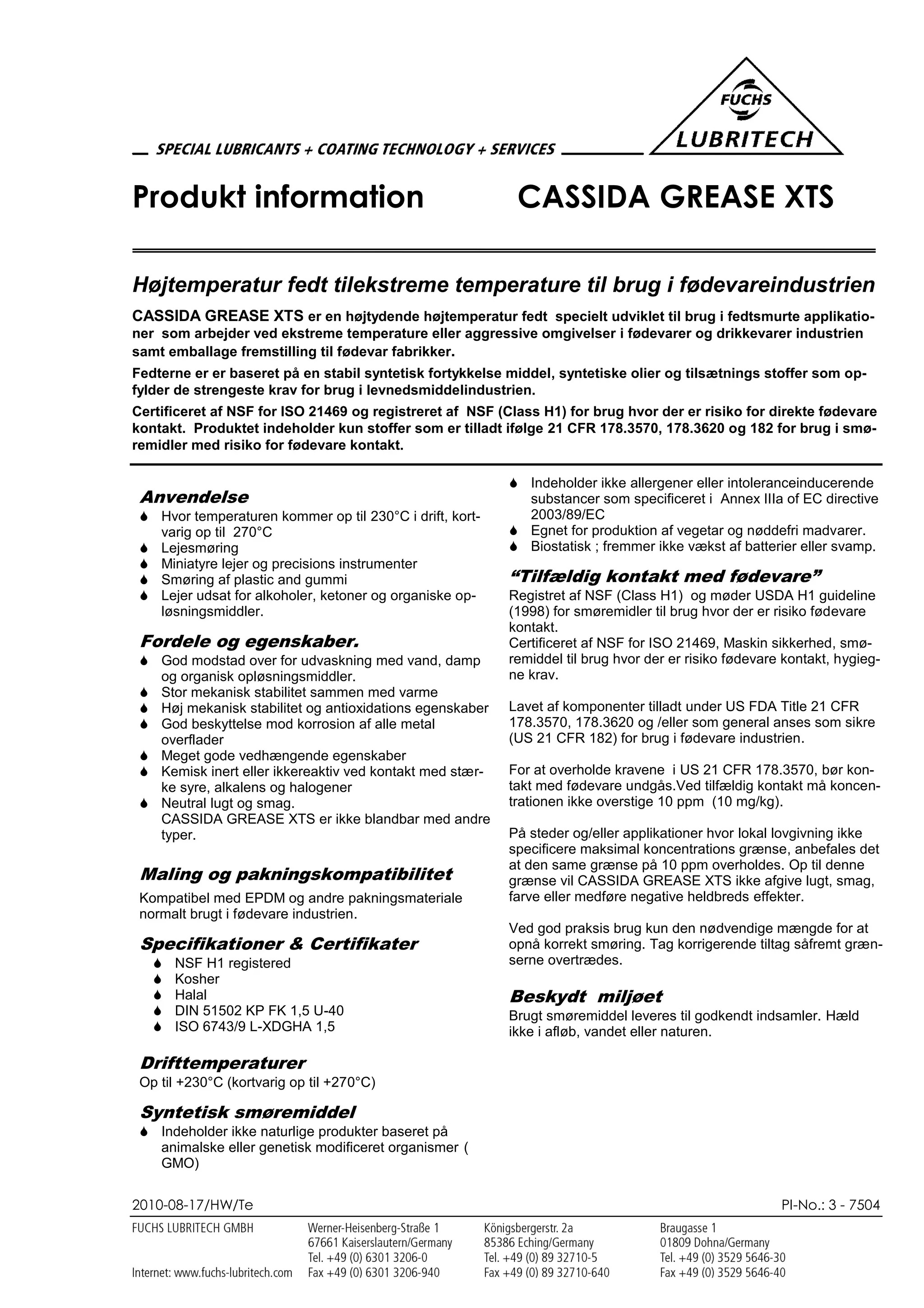 Tds cassida grease xts dk | PDF