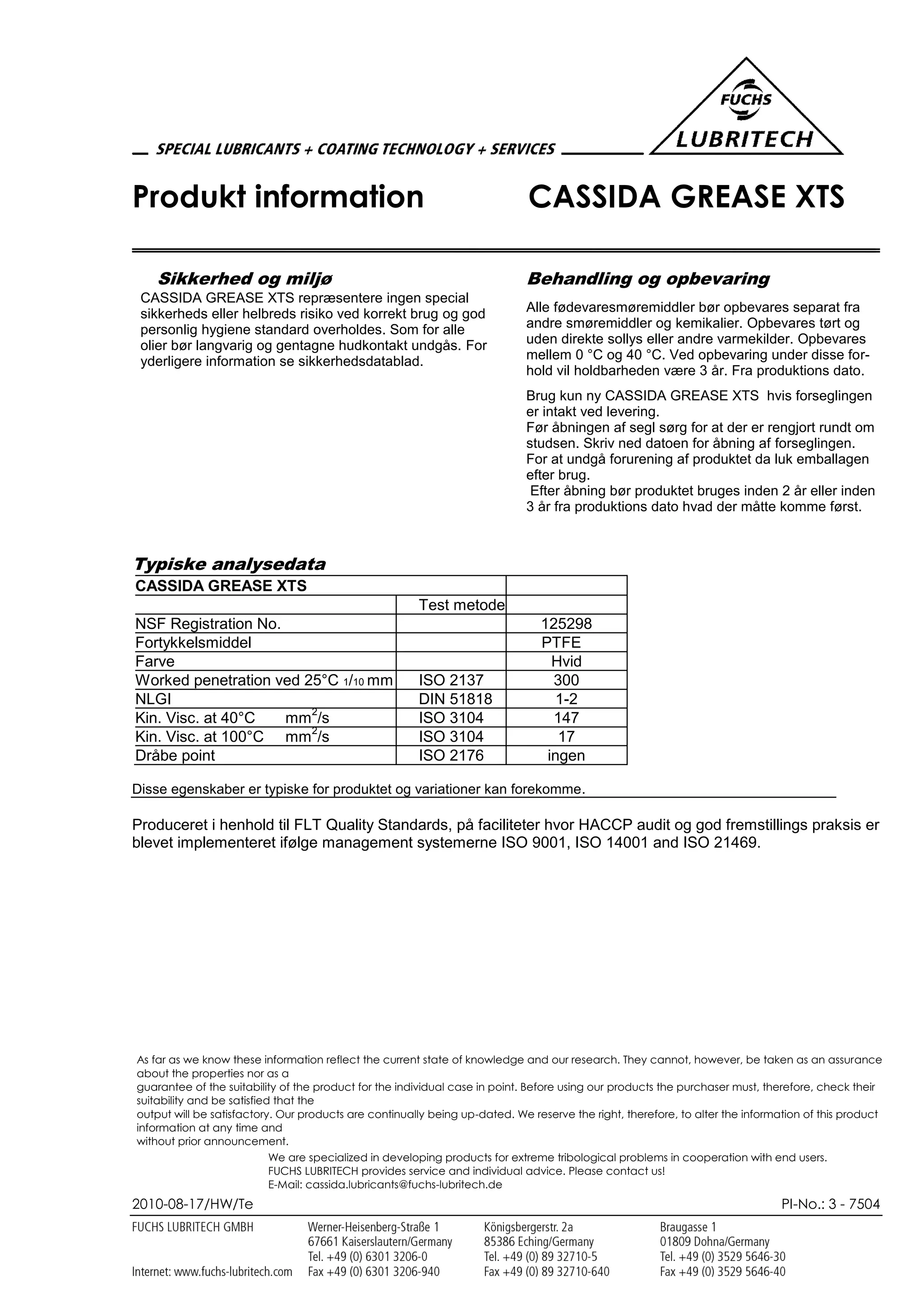 Tds cassida grease xts dk | PDF