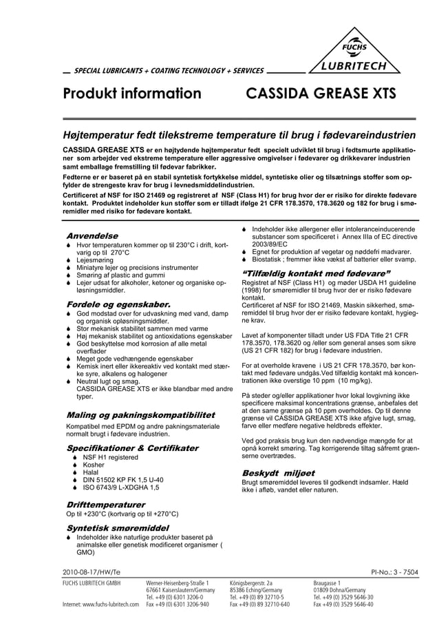 Tds cassida grease xts dk | PDF