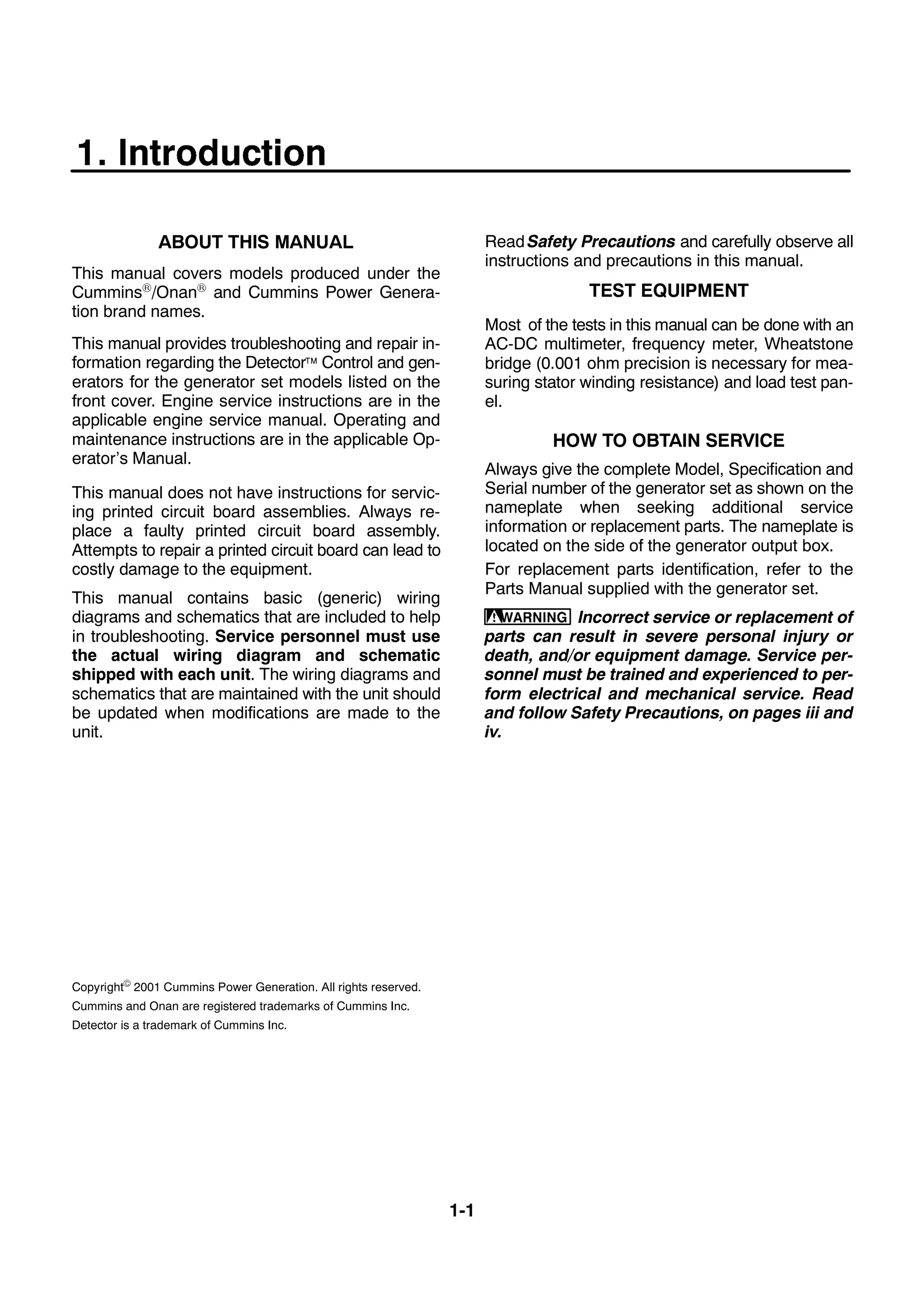 Cummins Onan Gghg Detector Control Generator Sets Service Repair Manual