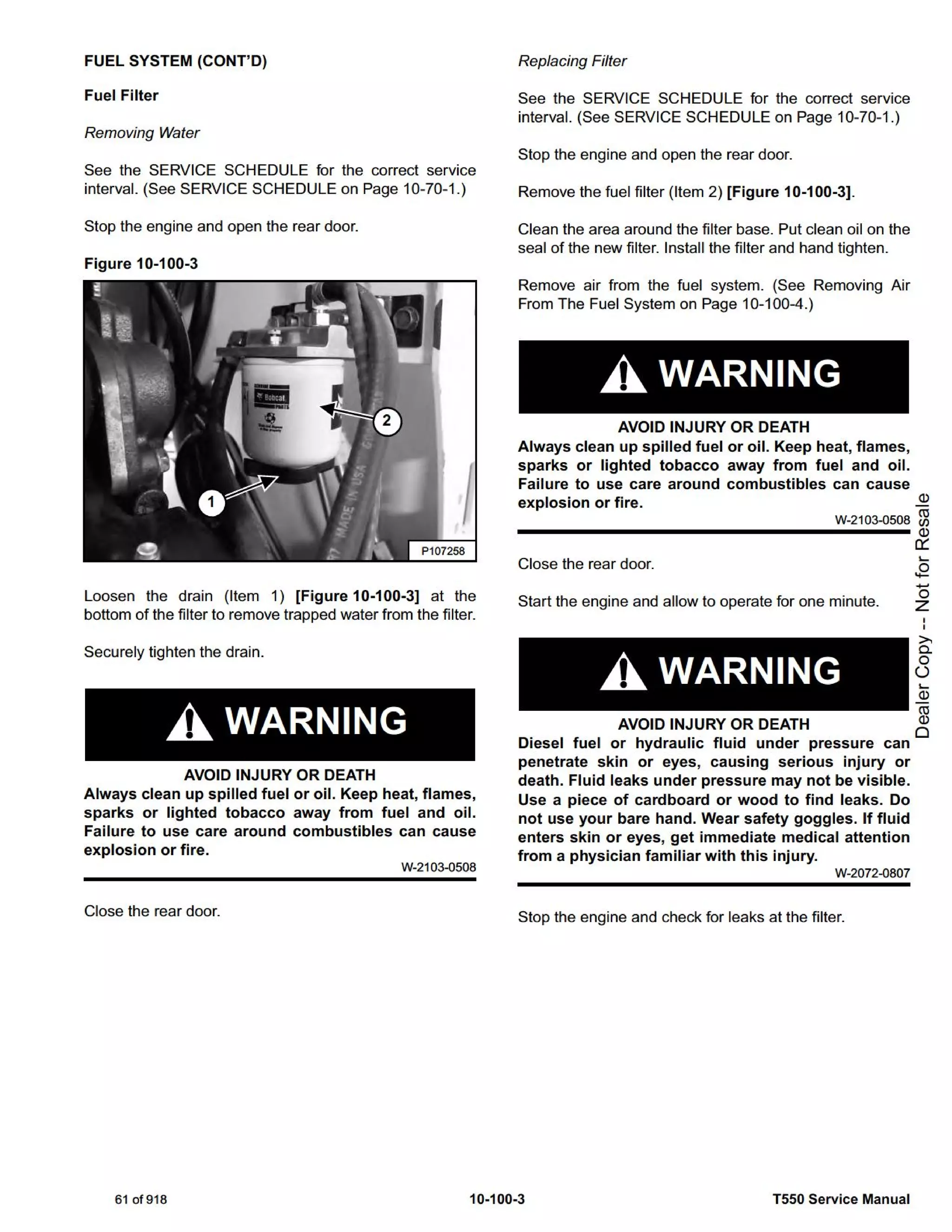 Bobcat T550 Compact Track Loader Service Repair Manual S N A7uj11001