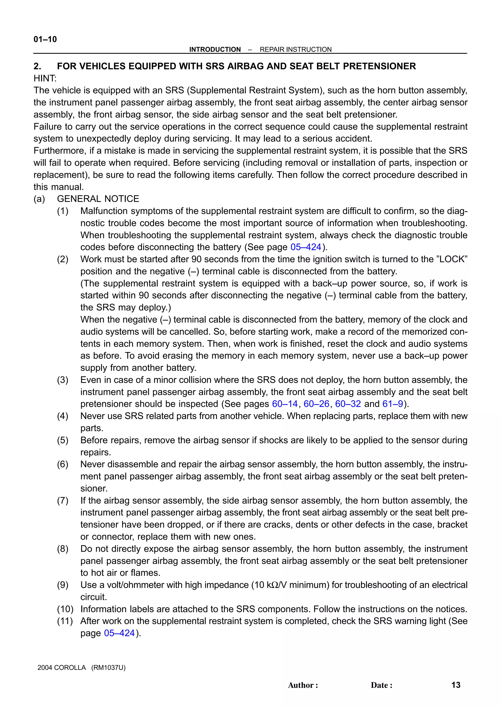 2008 TOYOTA COROLLA Service Repair Manual | PDF