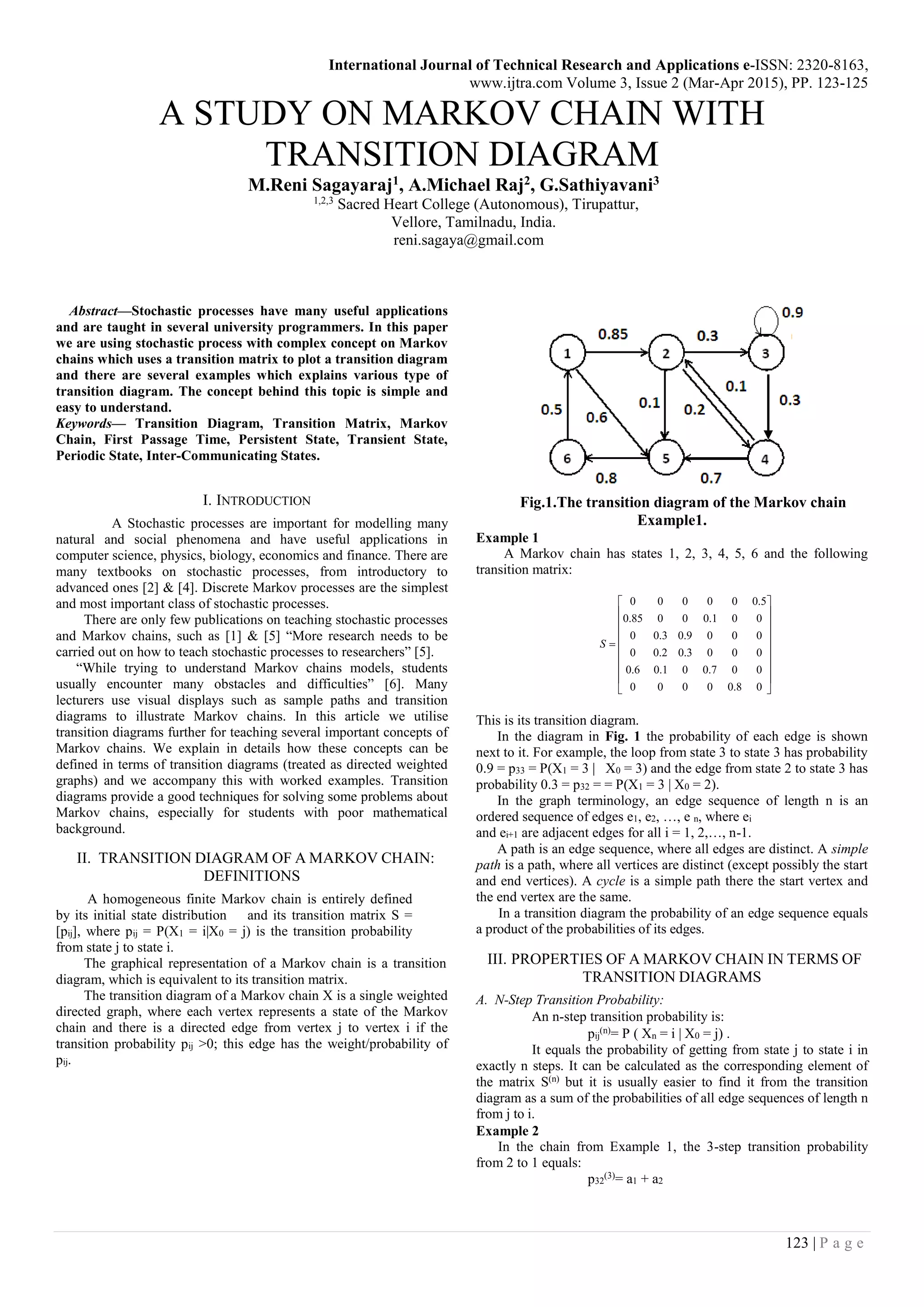 A STUDY ON MARKOV CHAIN WITH TRANSITION DIAGRAM | PDF | Physics | Science