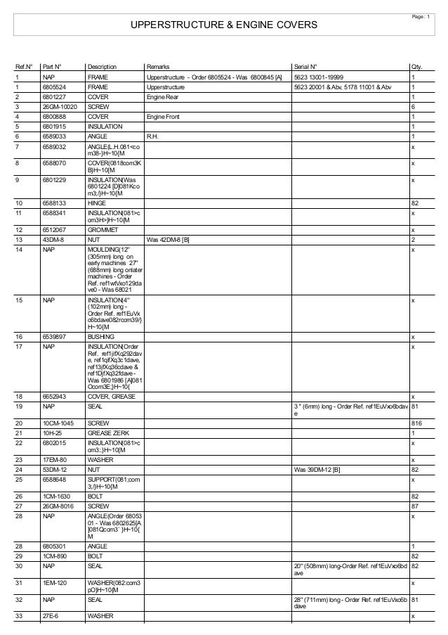 Bobcat 322 Excavator Parts Catalogue Manual S/N 552320001 and Above