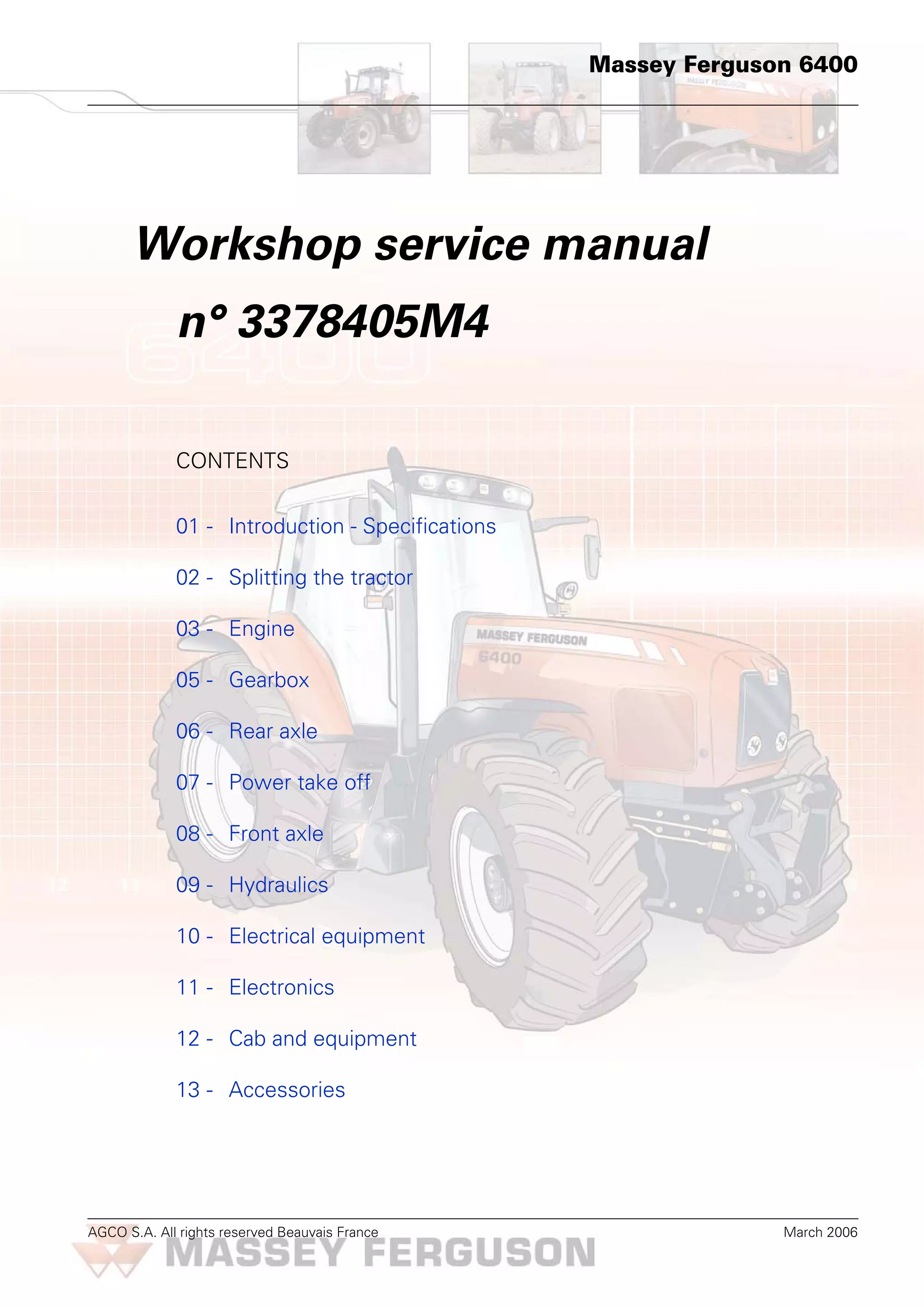 Massey Ferguson MF 6475 Tractor Service Repair Manual | PDF | Auto Type | Automotive